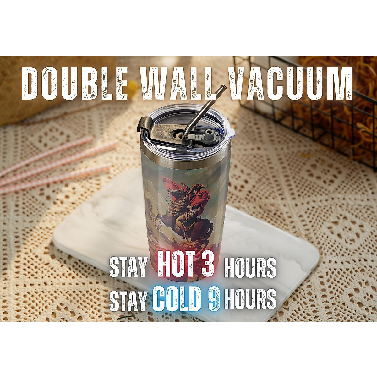 Onebttl History Teacher Christmas Gifts for Men, Napoleon Bonaparte Gifts for French History Lover, 20oz Stainless Steel Insulated Tumbler with Straw, Lid