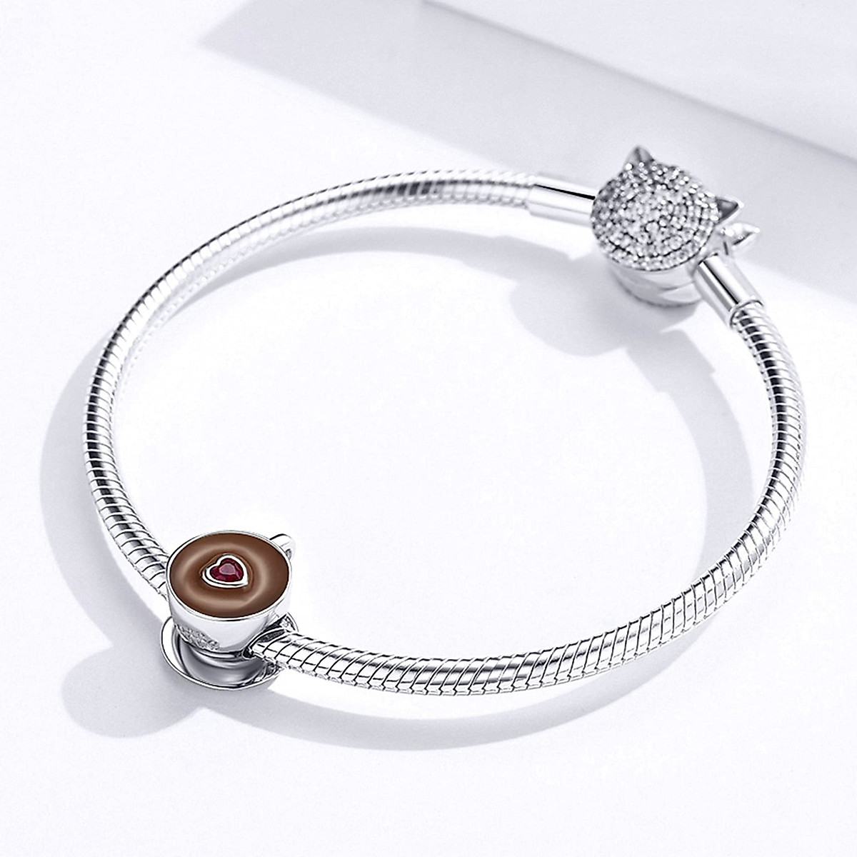 WOSTU Coffee Charms 925 Sterling Silver Hot Coffee Cups Bead Charms for Charms Bracelets for Gifts For Thanksgiving Christmas for Women