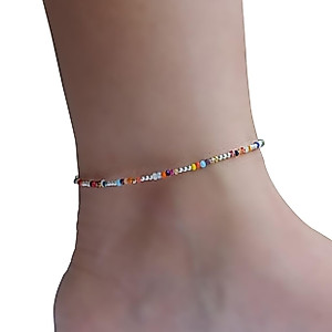 Handmade 925 Sterling Silver, Glass Beads Anklet for women, Length 9-10 inches, Adjustable Dainty Multi Color Beaded Bracelet, Beach Summer Jewelry, By MiYa Jewelry Creations