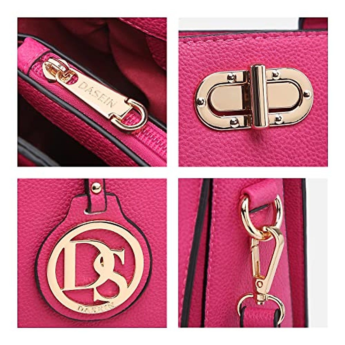 Dasein Women Handbags Fashion Satchel Purses Top Handle Tote Work Bags Shoulder Bags with Matching Clutch 2pcs Set (Peppled Fuchsia)