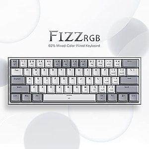 Redragon K617 Fizz 60% Wired RGB Gaming Keyboard, 61 Keys Compact Mechanical Keyboard w/White and Grey Color Keycaps, Linear Red Switch, Pro Driver/Software Supported