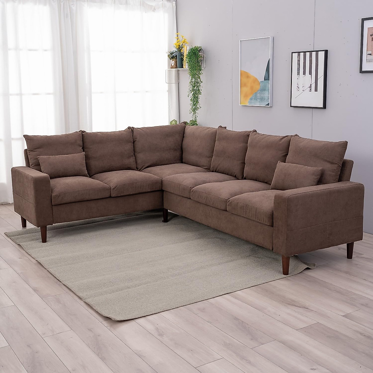 Panana Sectional Sofa 5 Seater Convertible Sectional Sofa Couch L Shaped Couch Sofa (Browm)