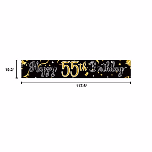 Large Happy 55th Birthday Banner, Cheers to 55 Years & 55 Fabulous, Birthday Hanging Banner, Birthday Party Decoration Supplies, Celebration Flag(9.8 x 1.6 ft)