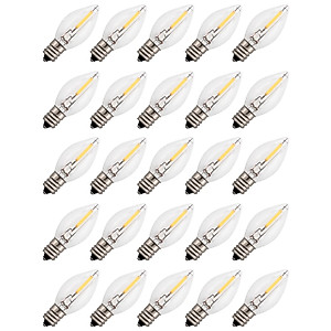 Creative Hobbies LED Night Light Bulbs, 4W 5W 6W 7W Incandescent Equivalent, C7 Candelabra Base, Indoor and Outdoor Christmas Light Strings, Electric Window Candles, Night Lights (25)