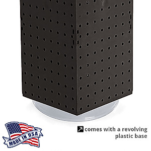Azar Displays, 703385-BLK, 4 Sided Revolving, Pegboard Counter Display for Vendors Storage Necklace Jewelry Organizer for Selling at Trade Shows or Craft Shows Rotating, Black, 8” X 20”