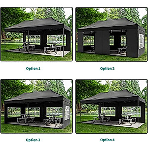 JOINATRE S-69 10'x20' Heavy Duty Pop Up Canopy Tent, Commercial Instant Canopy with Sidewalls, Outdoor Canopy Tent with 4 Sand Bags & Roller Bag, Waterproof Tent for Patio, Backyard, Garden, Black