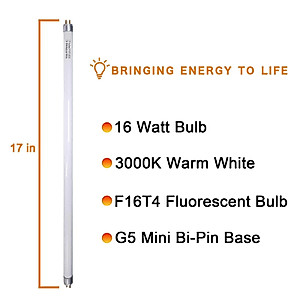 Celiwace 17 Inch T4 16W Fluorescent Bulb for Westek 20125 FA200WBC 16 Watt T4 Warm White, Furnlite FC-952 T4 Light Bulb G5 Base 3000K