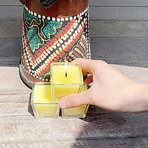 12 Pack Yellow Small Square Glass Citronella Candles, Strong Lemongrass Scented Votive Candles, for Outdoor Dinner Party, Patio, Glamping Essentials, Outside