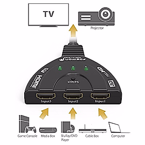 Fosmon 3-Port 4K, 3x1 Switcher (Automatic Switching) Support Ultra 3D HDR Full HD 1080P HDCP, HDMI Splitter Hub Compatible with Apple Roku Fire TV Stick HDTV PS4 Xbox One Chromecast