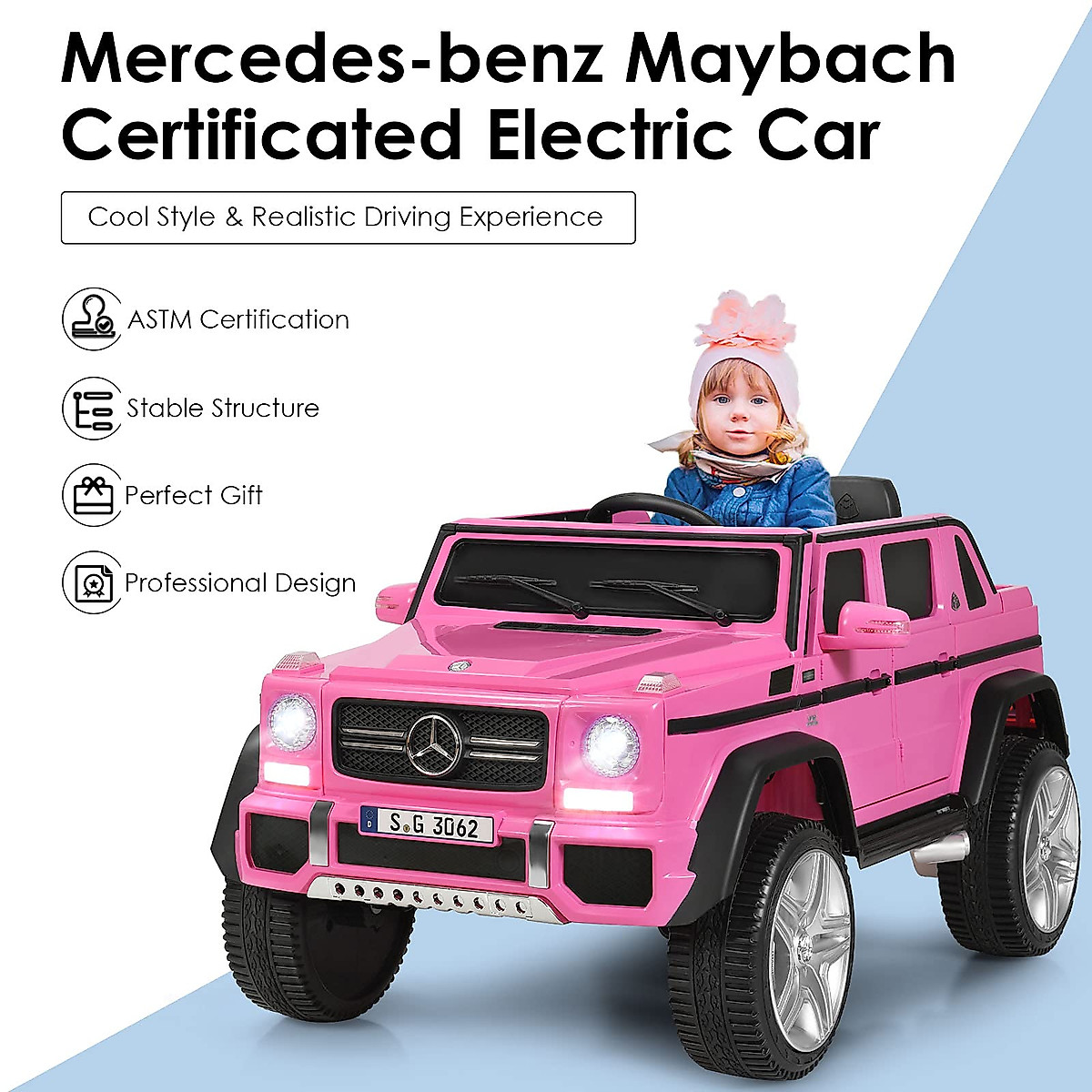 HONEY JOY Ride On Truck, Licensed Mercedes-Benz Maybach G650 Battery Powered Ride On Toys Car, LED Lights, Music, Slow Start, 12V Electric Cars for Kids, Gift for Boys Girls (Blue)