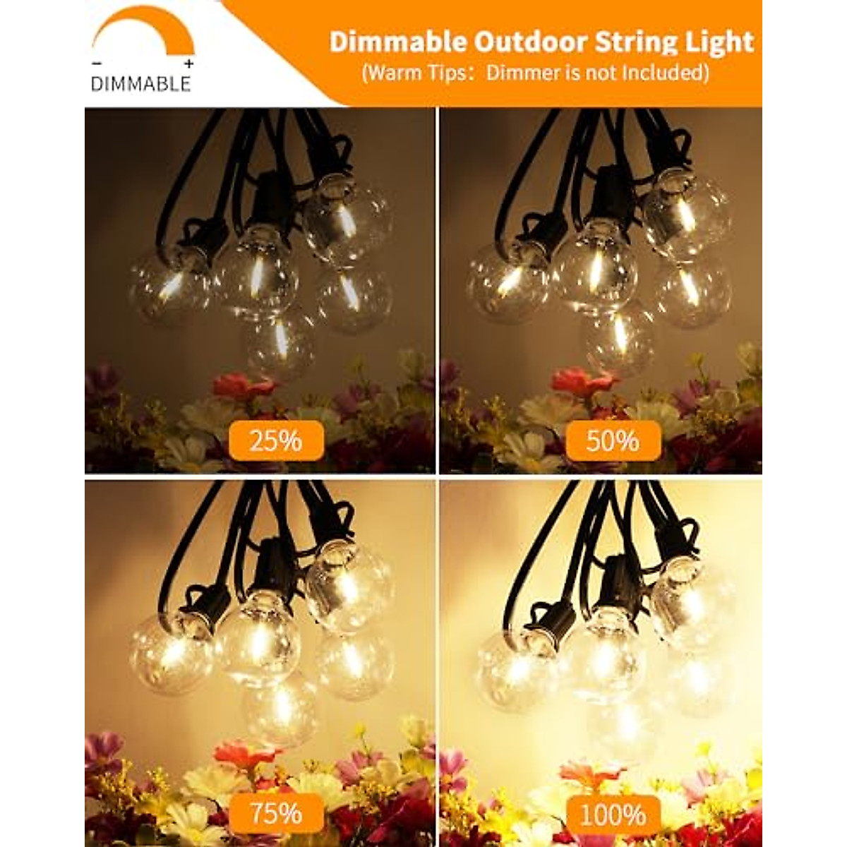 Svater Outdoor String Lights 100ft, Patio Lights Outside with 52 Shatterproof LED Edison G40 Bulbs, Waterproof Hanging Globe Lighting for Bistro Backyard Cafe Market, Warm White