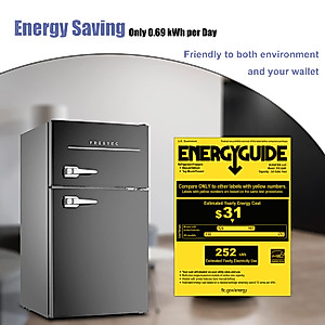 Frestec 3.2 Cu.Ft Mini Fridge with Frezzer,Small Refrigerators,2 Door Compact Refrigerator 37dB Quiet,7-Settings Mechanical Thermostat for Bedroom, Dorm, Office, Apartment (Black with Handle)