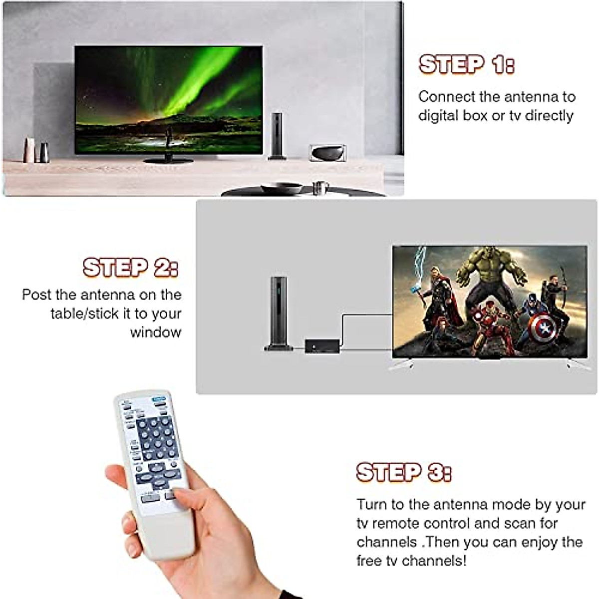 Amplified HD TV Antenna 300 Mile Digital Indoor & Outdoor,Portable TV Antenna with Signal Booster Smart Switch Support Universal Home&RV 4k 1080p,17ft Coax Cable