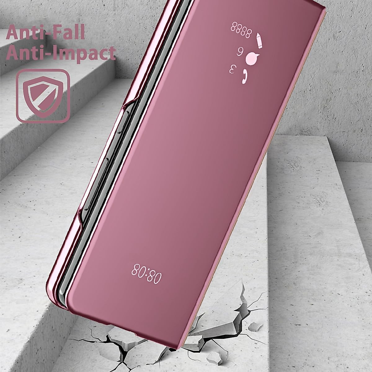 NINKI Clear Mirror Case Compatible Samsung Galaxy Z Fold 5 Case with Kicktand,Ultra Thin & Lightweight Flip Mirror Makeup Cover Electroplated Full Protection Stand Cover for Galaxy Z Fold 5 Case Pink