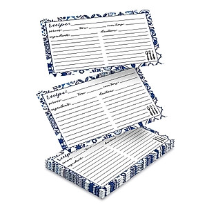 Recipe Cards 4" X 6" Double-Sided Premium Thick Card Stock Great Gift for Amateurs or Experienced Chefs (Pack of 50) (Blue)