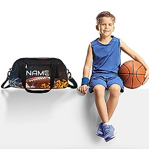 Custom Duffel Bag for Kids Fire American Football Personalized Sports Tote Gym Bag for Teens Boys & Girls Waterproof Weekender Carry Shoulder Travel Bag School Dance Ballet Practice Bag