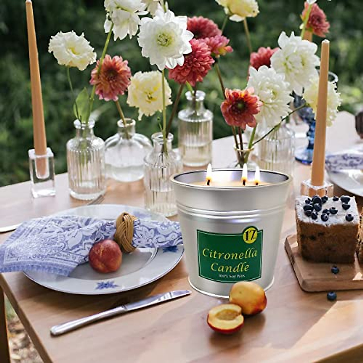 2 Packs Large Citronella Candles Outdoor Indoor, 17oz 3-Wick Aromatherapy Candles for Yard Patio, Soy Wax Bucket Candles for Summer Gift