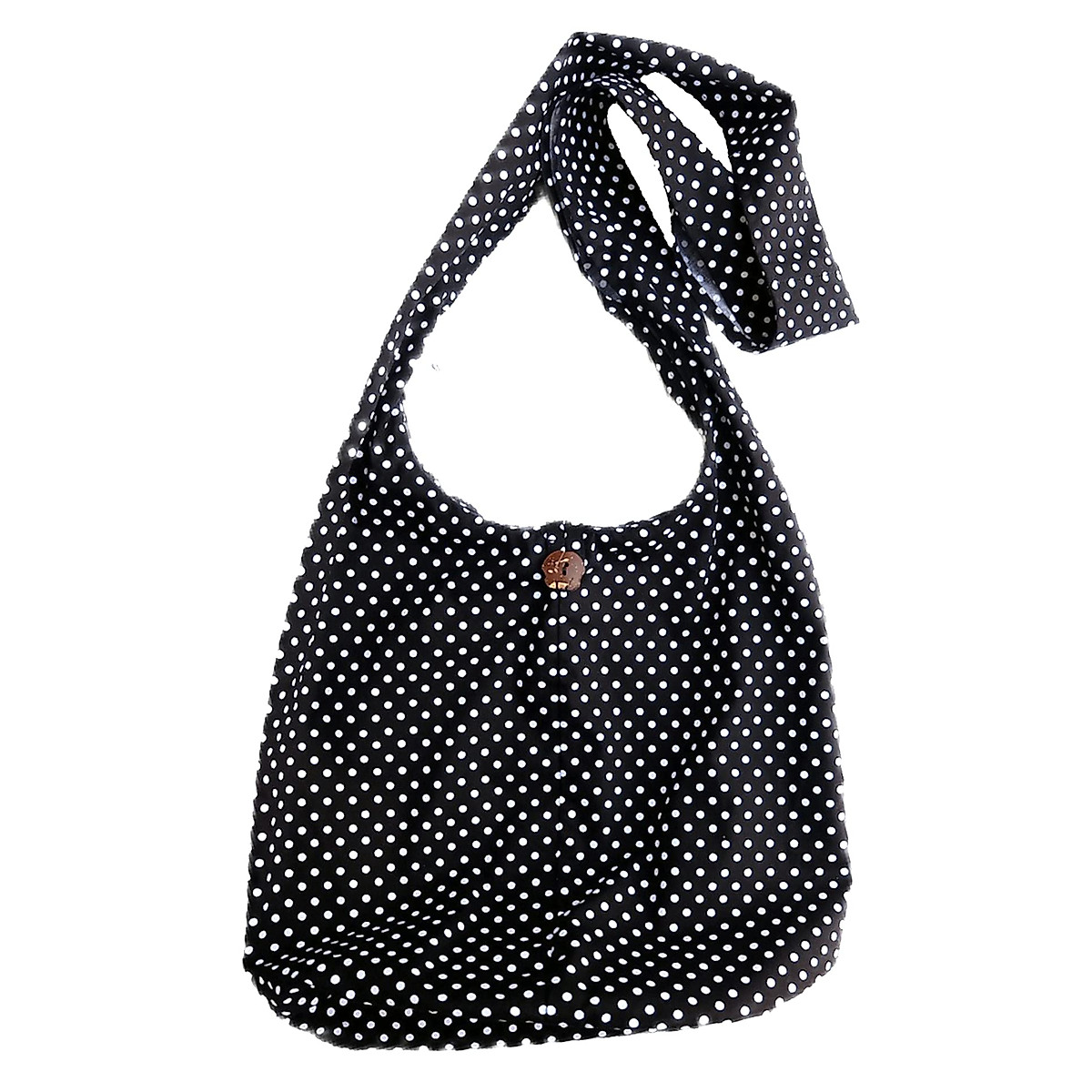 Handmade Cotton Cross body Shoulder Sling Bag (Black/w White Polka Dot)