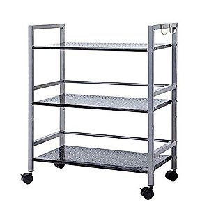 6823 – 3 Tier Black - Shelving Rack Shelf Shelves w/Rolling Wheel Utility Cart – MN27