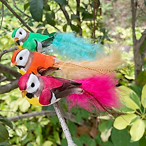 6pcs Colourful Artificial Birds with Feathers for Mini Christmas Tree Floral Arrangements Crafts Home Garden Party Decoration