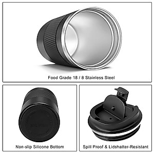 Coffee Travel Mug,14OZ Double Walled Insulated Vacuum Coffee Tumbler With Leakproof Flip Insulated Coffee Mug, For Hot And Cold Water Coffee And Tea In Travel Car Office School Camping (Black, 14OZ)