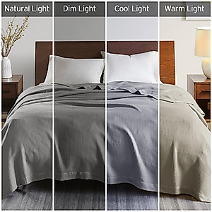 Madison Park Egyptian Cotton Luxury Blanket Grey 90x90 Full/Queen Size Knit Premium Soft Cozy 100% Cerified Egyptian Cotton For Bed, Couch or Sofa