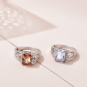 6 Colors Square Cubic Zirconia Engagement Rhinestone Rings for Women - Black Size 8