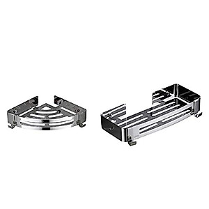DOITOOL 2pcs Bathroom Storage Rack with Hooks Decorative Stainless Steel Wall Mounted Punch Free Floating Shelf Holder for Bathroom Kitchen Silver 30X22cm