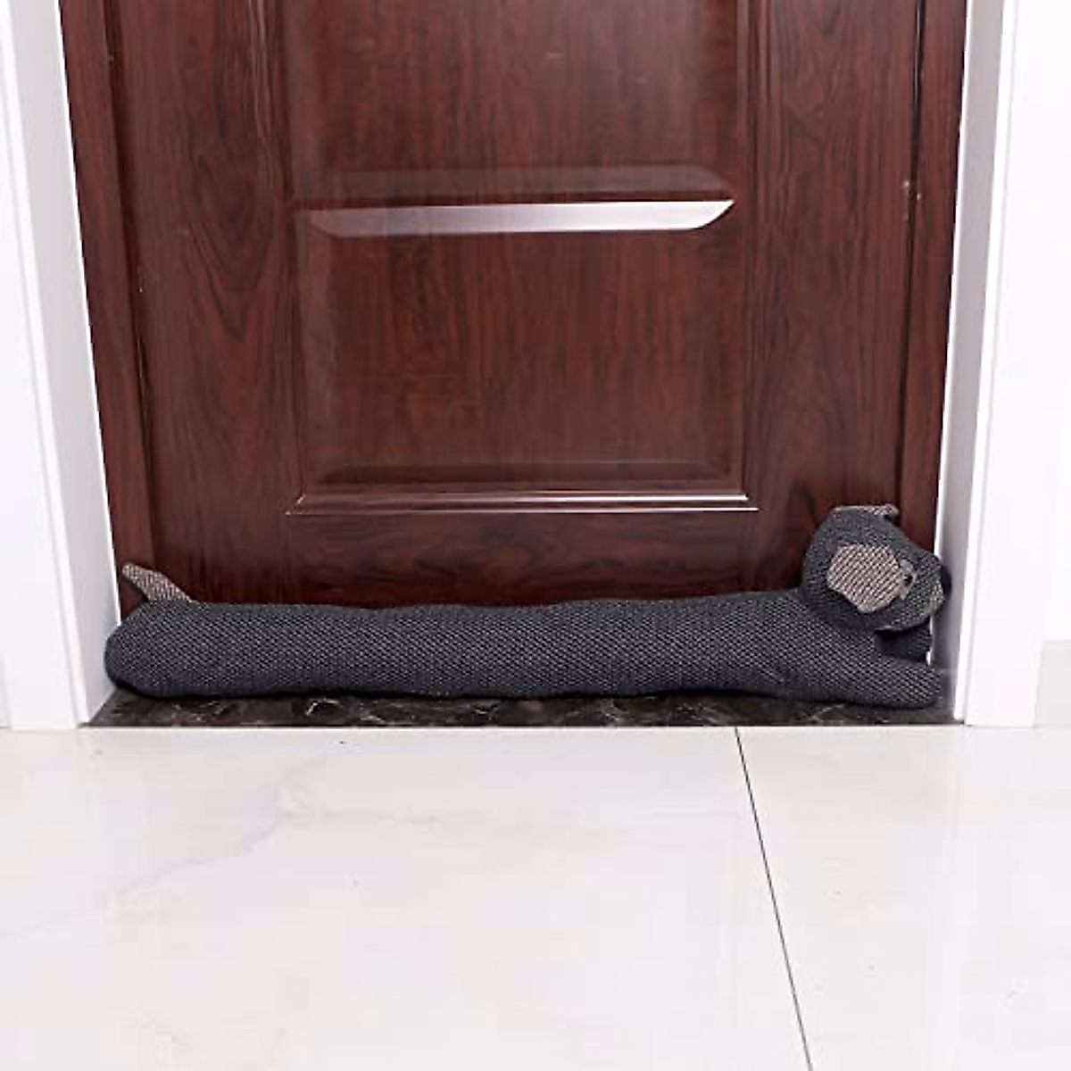 Sanlykate Dog Under Door Draft Stopper for Bottom of Door, 3LB 34-36 Inch Heavy Duty Decorative Animal Fabric Door Draft Blocker, Save Energy Soundproof Seal Guard, Black & Grey