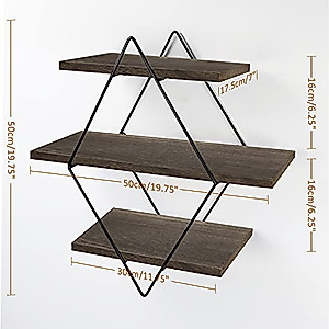 Befayoo Floating Shelves for Wall, Rustic Wood Geometric Style Decor Shelf for Bathroom Bedroom Living Room Kitchen Office (Diamond, Coffee)