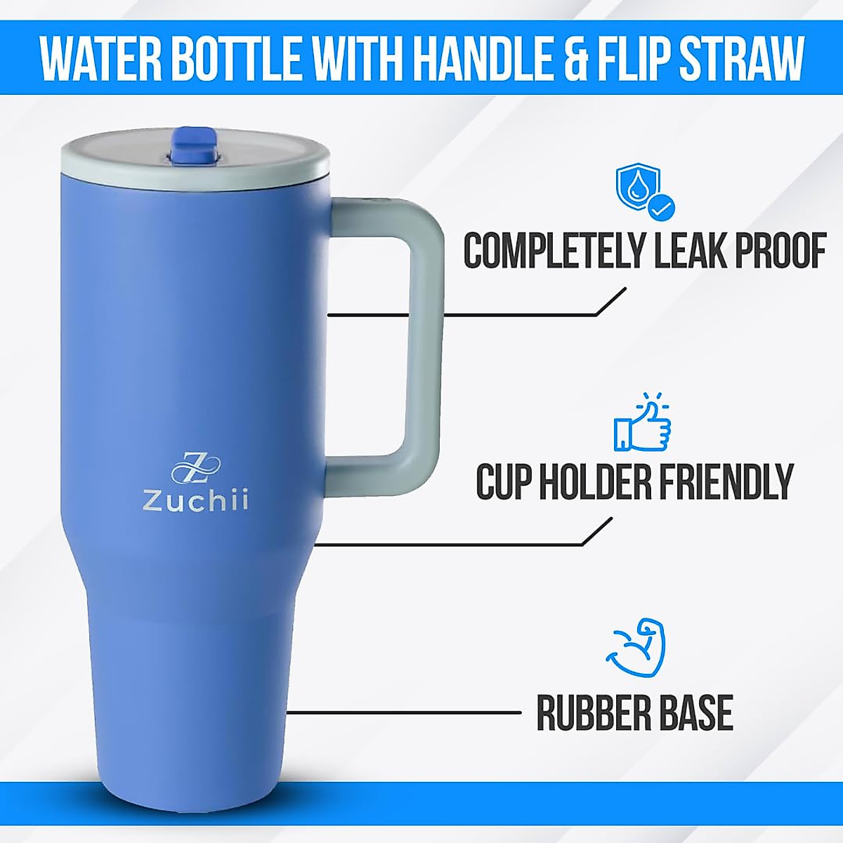 Zuchii Traveler, 40 oz Water Bottle with Handle & Flip Staraw,100% Leak Proof Reusable Insulated Tumbler, Stainless Steel Travel Mug, Cup Holder Friendly - Gifts for Women & Men (Pink, 40 oz)