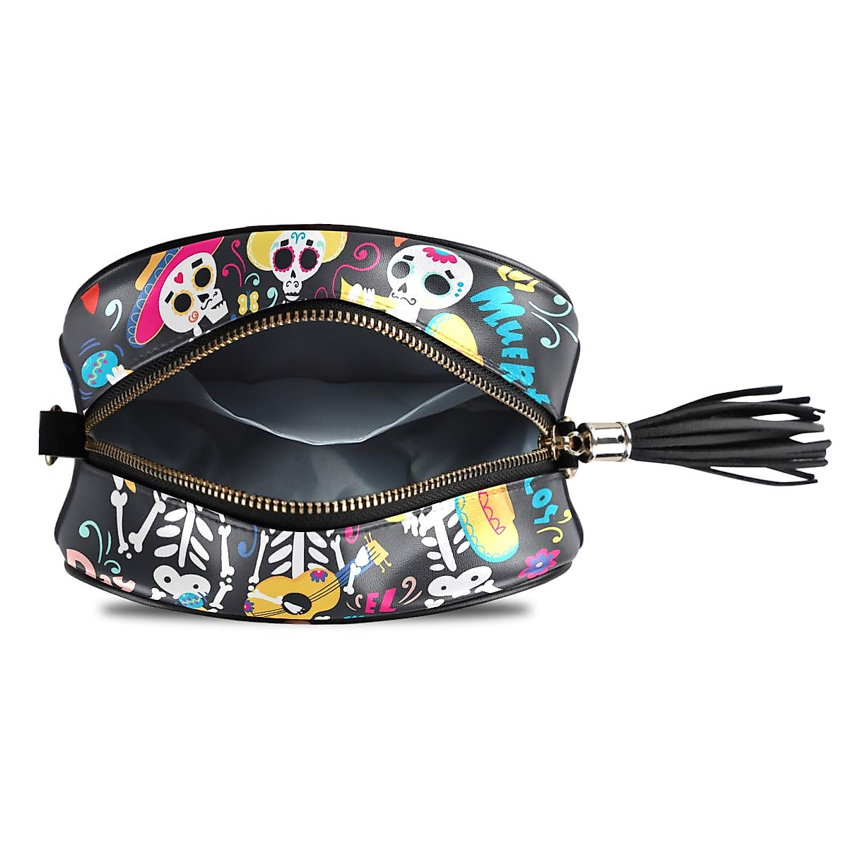 ALAZA PU Leather Small Crossbody Bag Purse Wallet Cute Sugar Skull Day Of The Dead Cell Phone Bags with Adjustable Chain Strap & Multi Pocket