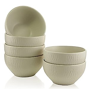 EZOWare 5.5-inch Stoneware Cereal Bowl Set, Set of 6 20oz Microwave Safe Classic Kitchen Dishes, Decorative Pattern Round Bowls For Rice, Soup, Salad, Dessert, Pasta and Noodle - Khaki