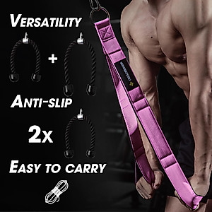 MANUEKLEAR Tricep Rope Cable Attachment Handles, Greater Range of Motion, Tricep Pull Down Rope for Push Downs, Crunches, Facepulls for Professional Gym (Pink)
