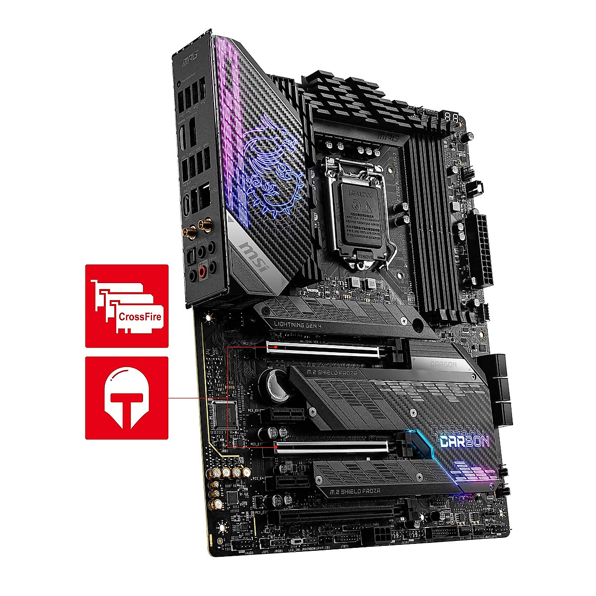 MSI MPG Z590 Gaming Carbon WiFi Gaming Motherboard (ATX, 11th/10th Gen Intel Core, LGA 1200 Socket, DDR4, PCIe 4, CFX, M.2 Slots, USB 3.2 Gen 2, Wi-Fi 6E, DP/HDMI, Mystic Light RGB) (Renewed)