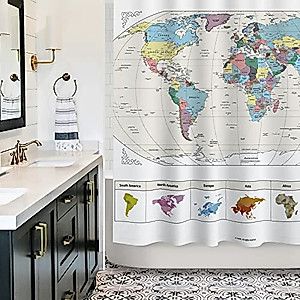 New! Map of The World with Detailed Major Cities. PVC Free, Non-Toxic and Odorless Water Repellent Fabric Shower Curtains - Large Home Decor Wall Map