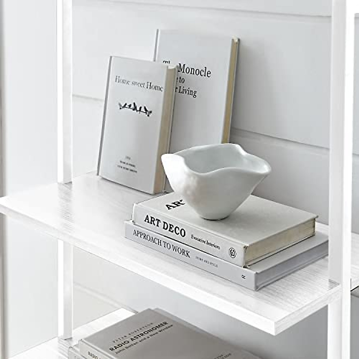 HMOREY 5-Shelf Wood Modern Bookshelf, Open Wall Ladder Bookcase Plant Shelf Vintage Kitchen Shelves Storage, Farmhouse Heavy Duty Display Shelf Wide Modern Open Book Case