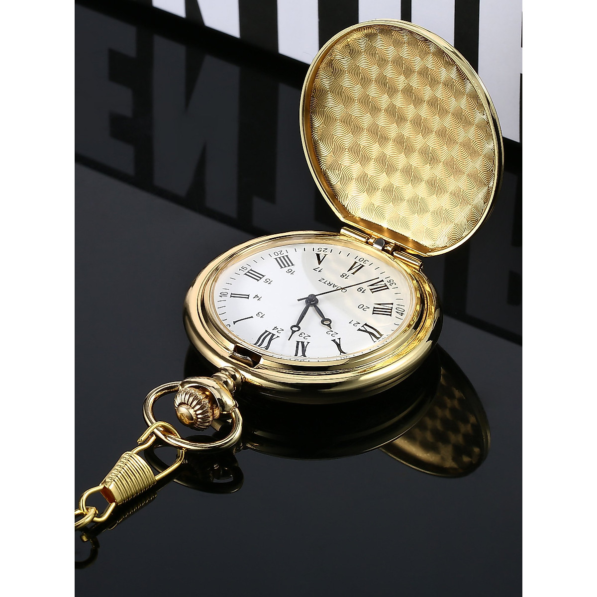 Vintage Pocket Watch Gold Steel Men Watch with Chain for Fathers Day Gift