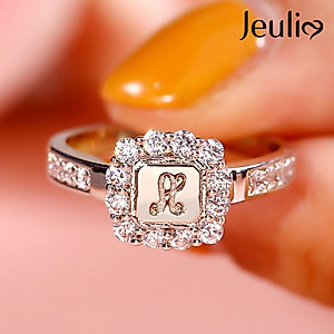 Jeulia Diamond Personalized Custom Rings for Women cz Sterling Silver A Little Sparkle Monogram Ring Band Wedding Engagement Anniversary Promise Ring Bridal Sets (Silver, 7(US))
