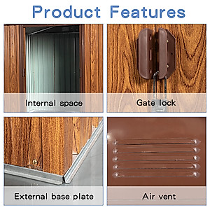 6ft x 6ft Metal Storage Shed for Backyard Lawn, Large Garden Shed Outdoor Utility Tool Shed with Metal Floor Base Pad-lockab