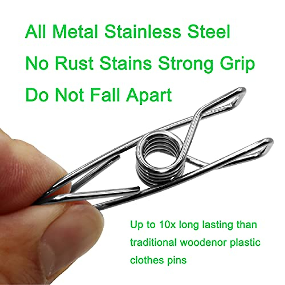 QingLHC Clothes Pegs Metal, Clothes Pins and Hooks Stainless Steel for Home Office Baby Kitchen Travel, Silver, LHC027