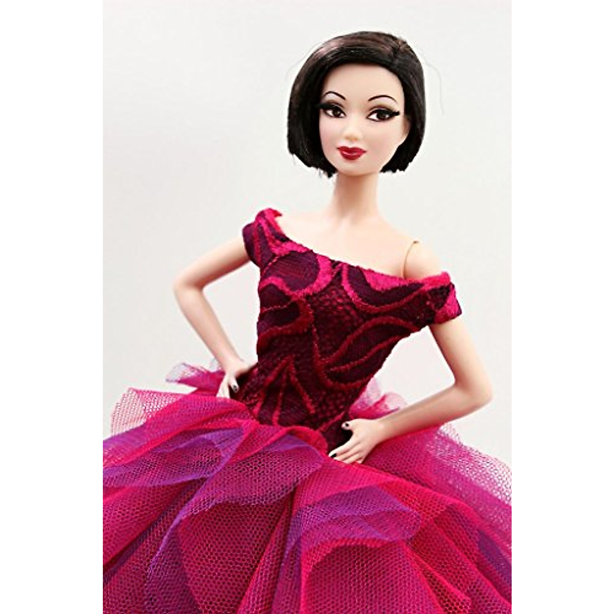 [Handmade Dress Fit for 12" Doll] Cora Gu Classic Off Shoulder Fuchsia Rose Lace Dress/Wedding Gowns Fit for 12" Fashion Doll [Doll's not Included]
