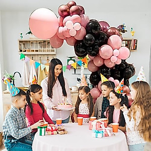 Pink and Black Balloon Arch Kit, Light Pink and Black Balloons Garland with Metallic Rose Gold Balloons, Baby Pink Balloons for Girls Women Birthday Bachelorette Princess Party Decorations