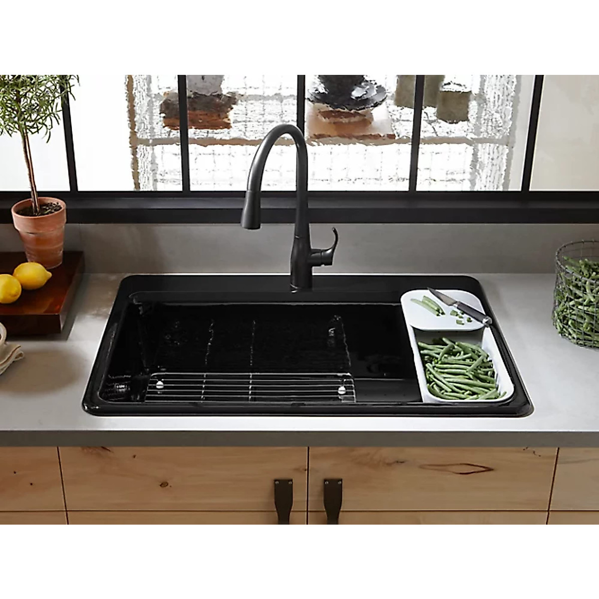 KOHLER 5871-1A2-0 Riverby Top-Mount Single-Bowl Workstation Kitchen Sink with Accessories, 33" L, White