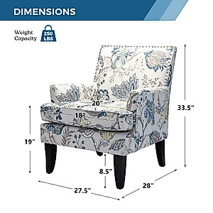 HULALA HOME Modern Accent Chair with Arms and Wooden Legs, Mid Century Accent Chair Armchair High Back Rest, Padded Armrest and Comfortable Cushioned Seat for Living Room (Blue Yellow Floral)