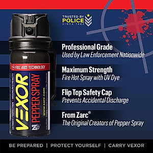 Vexor Pepper Spray Full Axis with Belt Clip for Self Defense — 6 Pack, Maximum Police Strength, 20-foot range, Full Axis (360°) capability, Flip Top safety for Quick and Accurate Aim and Protection