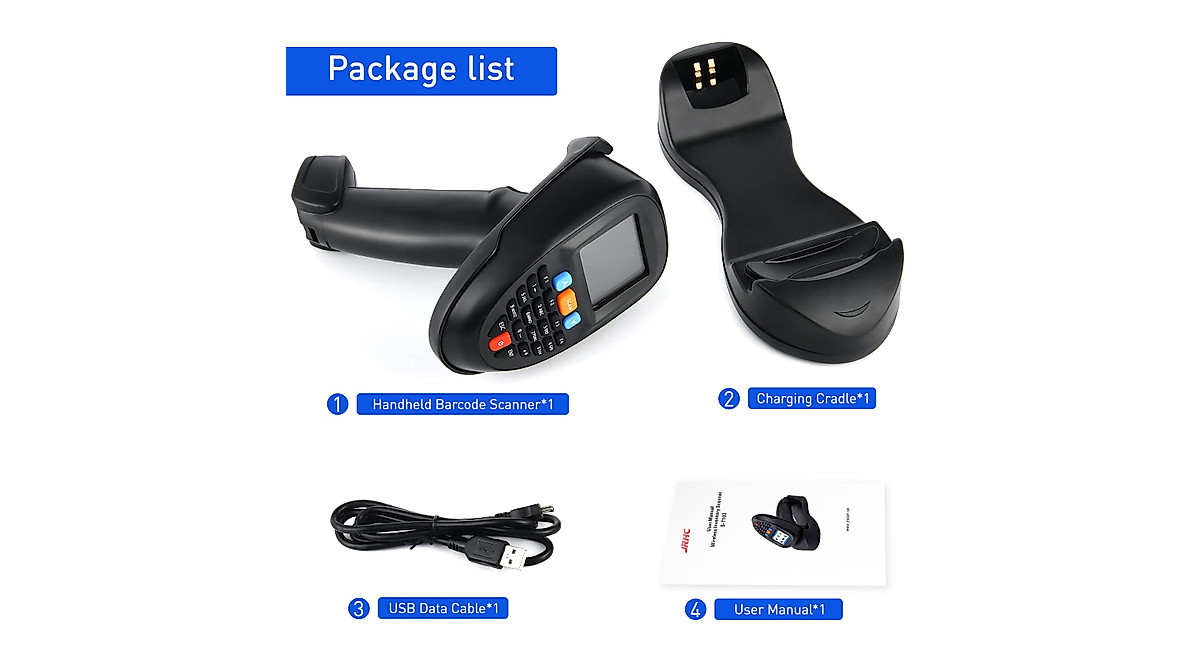 JRHC Wireless Barcode Scanner | LCD Screen & Charging Base