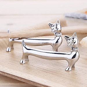 IUAQDP 6 Pieces Cat Chopsticks Holders, Metal Bow Tie Cat Chopstick Rest Racks, Silver Chopstick Pillow Stands for Spoon Fork Knife Tableware Brush Home Restaurant Craft Table Decoration