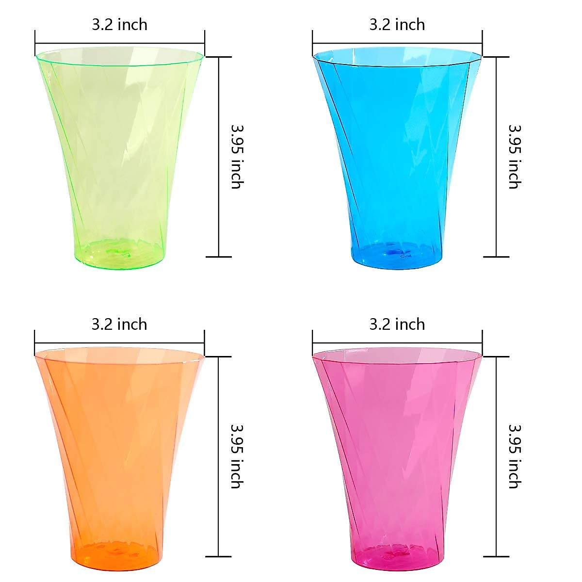 supernal 10oz Neon Plastic Tumbler Cups(Set of 96) Rainbow Plastic Drinking Glasses, Colorful Plastic Cups Perfect for Super Bowl Party Birthday