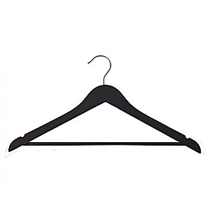 NAHANCO 20219WB Wooden Suit Hanger, 19", Low Gloss Black with Brushed Chrome Hardware (Pack of 100)